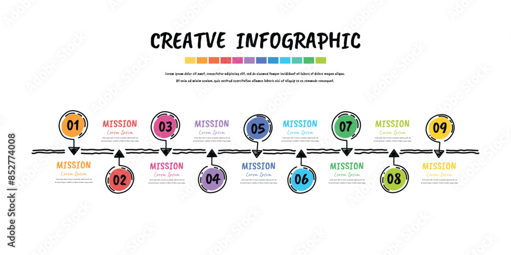 Infographic design Hand drawing style 9 steps for Presentation ...