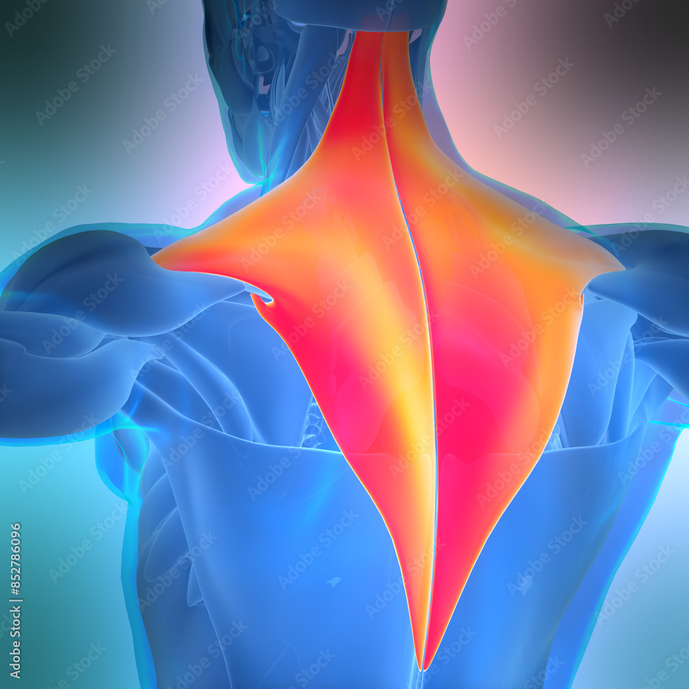 Human Muscular System Torso Muscles Trapezius Muscle Anatomy Stock ...