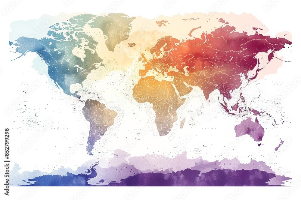 World Map with Color Gradients Showing Population Density by Region ...