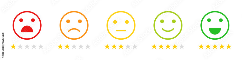 Set of customers ret satisfaction level emoticon icon. Rating emoji ...