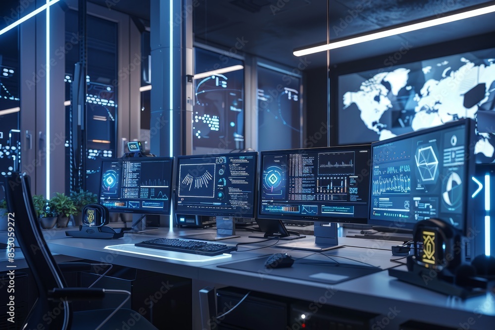 Cutting edge office featuring ai technology and futuristic design ...