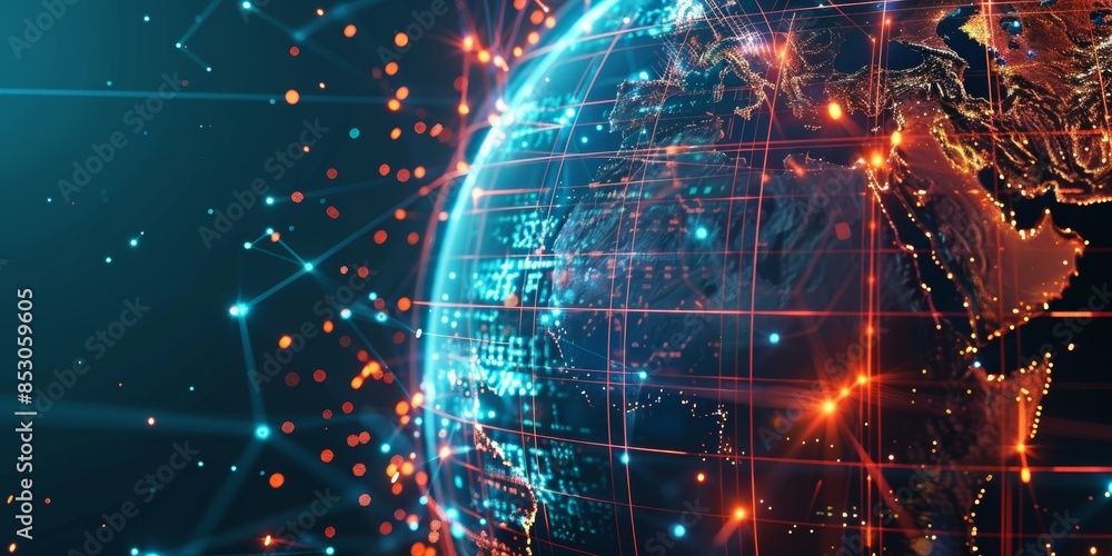 Innovative digital globe with a mesh of glowing lines, illustrating ...