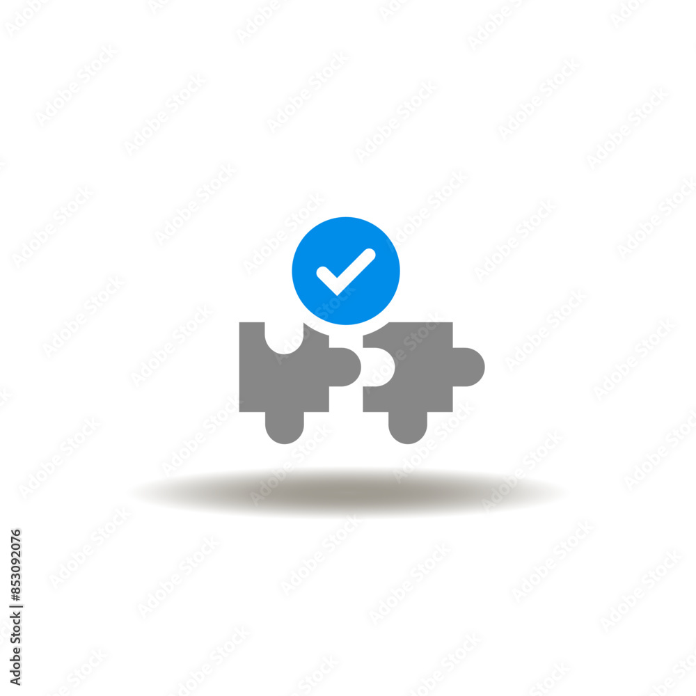Vector illustration of puzzle pieces and check mark . Icon of jigsaw ...