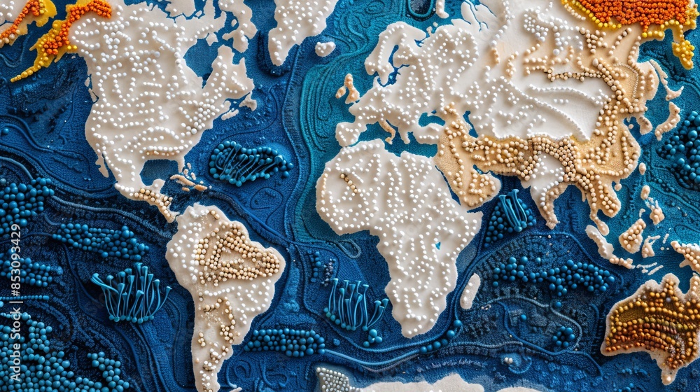 Roundtable featuring an elaborate map of the world, seen from above ...