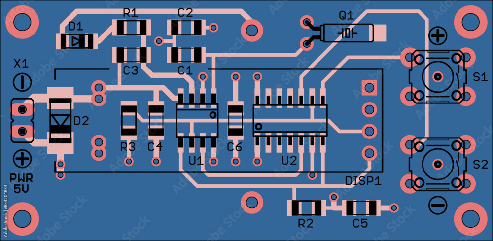 Vector printed circuit board of electronic device with components of ...