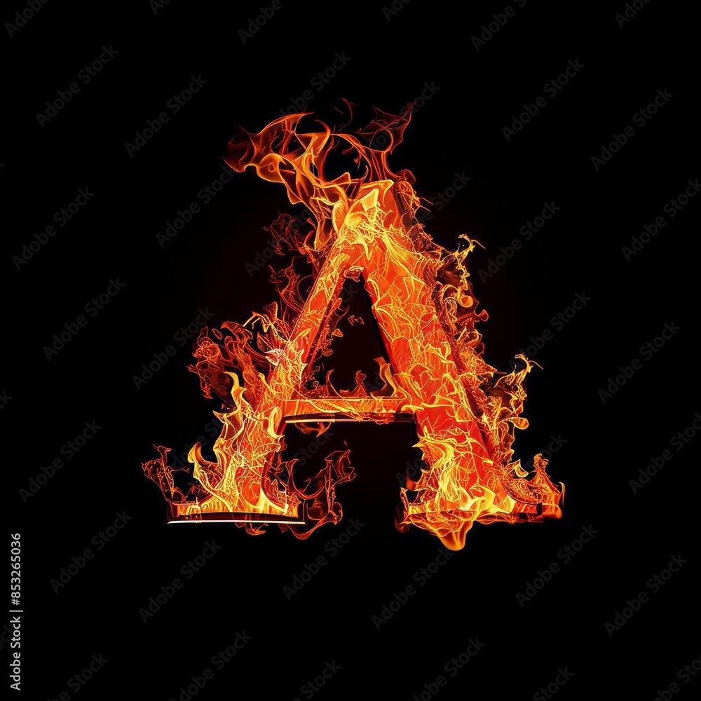 Fire alphabet, realistic letters fire, fire font letter A Stock ...