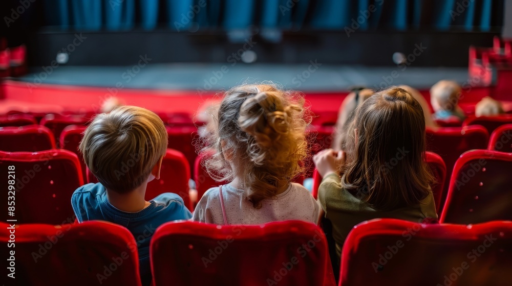 Happy children kids watching movie theater cinema wallpaper background ...