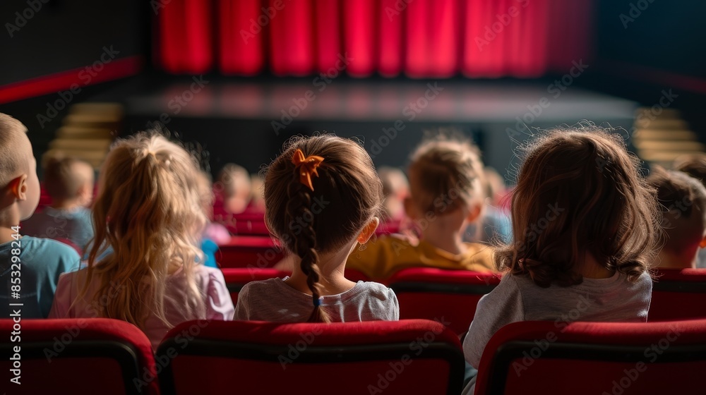 Happy children kids watching movie theater cinema wallpaper background ...