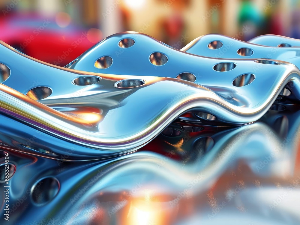 Design a side view of parametric curves with a metallic, reflective ...