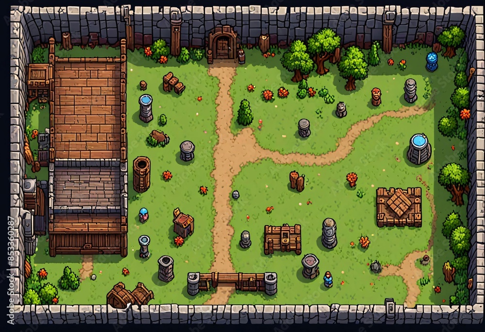 asset for a bit pixel platform mobile game,dirt grass wood tree bush ...