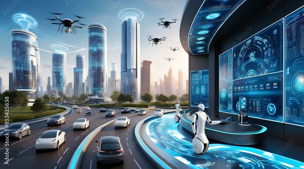 A future advanced technology transforms urban living into a harmonious ...