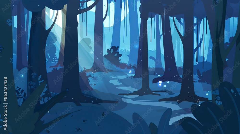 Enchanted forest flat design side view mystical theme animation Monochromatic Color Scheme Stock ...