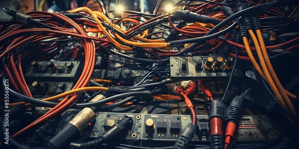 Tangled Network of Audio Cables Connecting Various Equipment. Concept ...