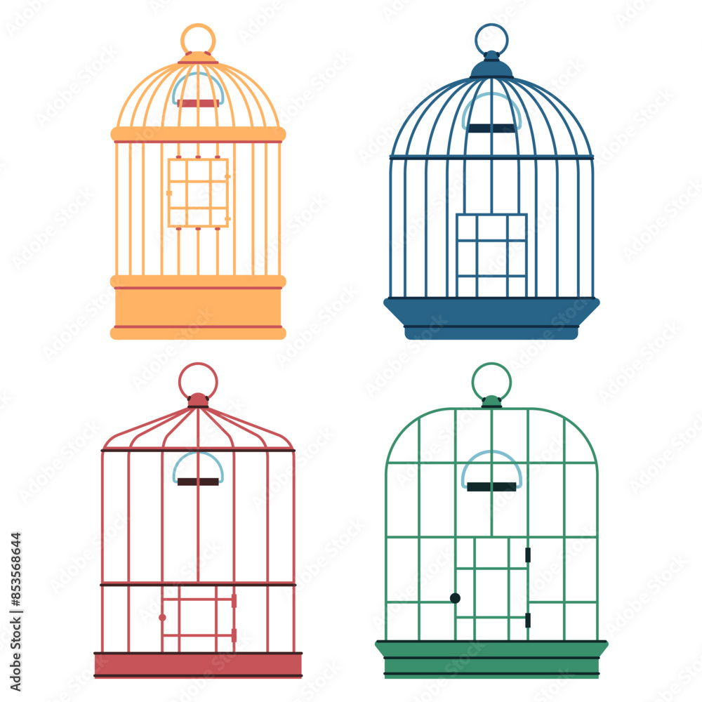 Bird cages vector cartoon set isolated on a white background. Stock ...