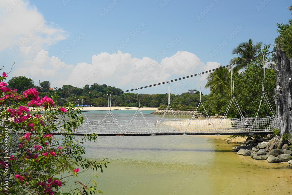Palawan Beach on Sentosa Island in Singapore features a famous rope ...