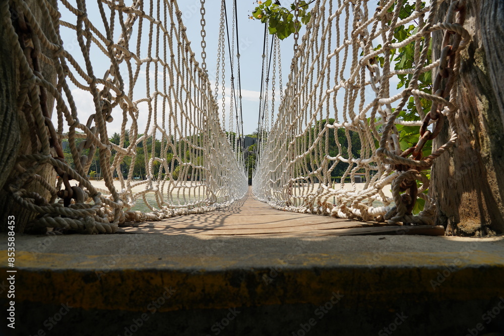 Palawan Beach on Sentosa Island in Singapore features a famous rope ...