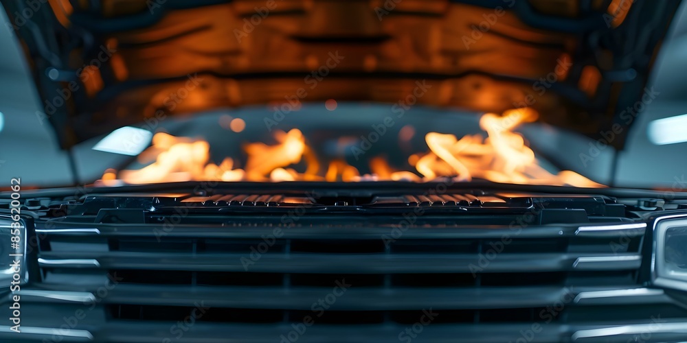 Photograph of a lithium battery fire in an electric car caused by ...