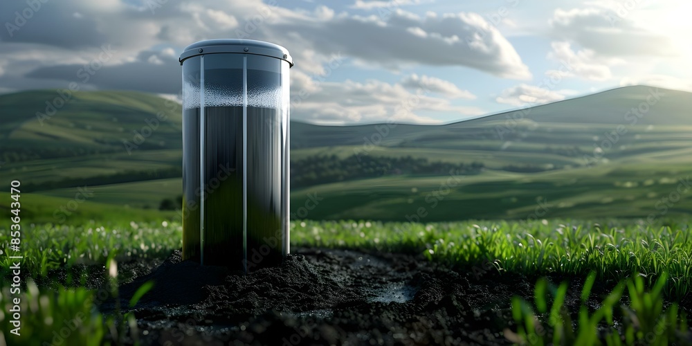 Illustration of biochar filter unit showing water filtration process ...