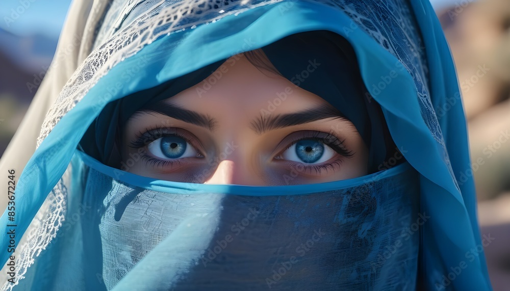 Stock-Foto „Arabic afghan arabian woman in a traditional blue veil ...