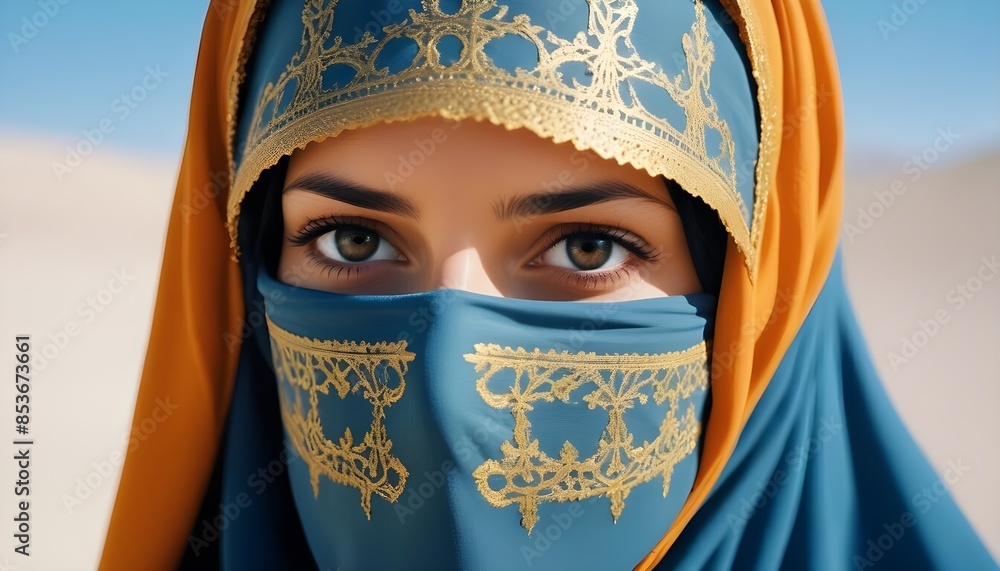 Arabic afghan arabian woman in a traditional blue veil burka niqab ...