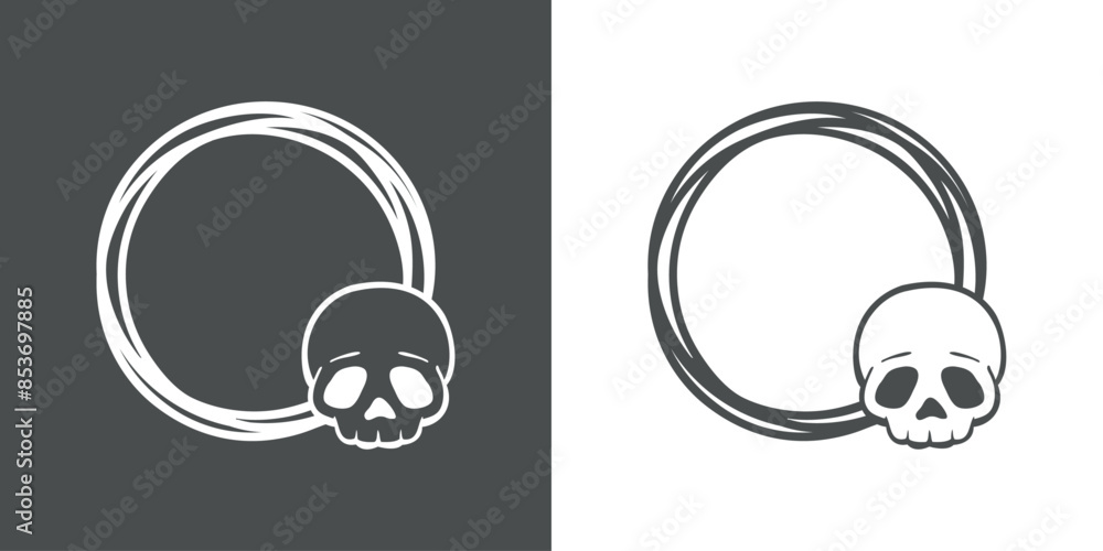 Símbolo pirata. Logo de calavera humana en marco circular con líneas ...
