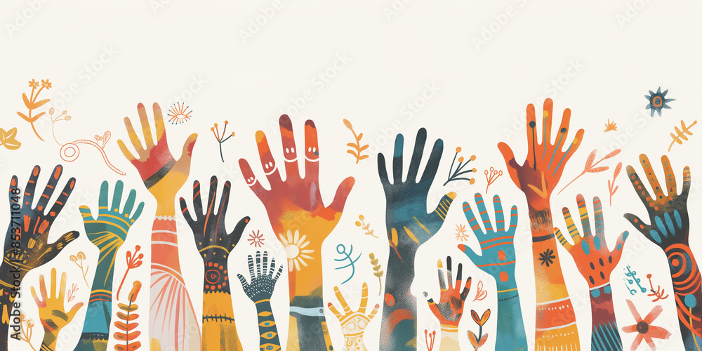 Colorful Hands Raised, Celebration of Diversity | Diverse Handprints ...
