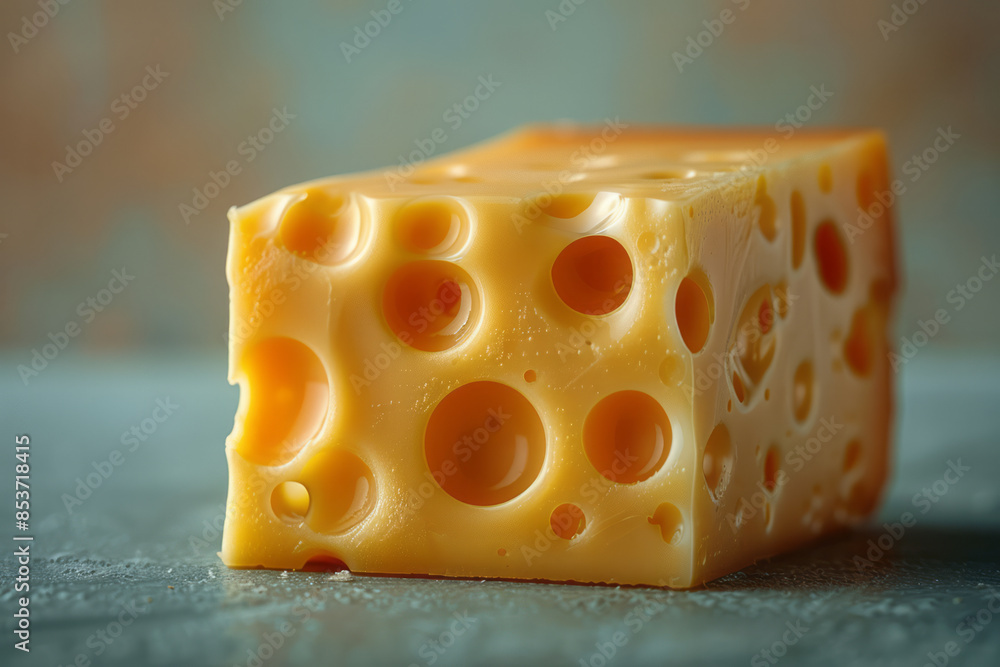 Elegant photo of a piece of Swiss cheese with its characteristic holes ...