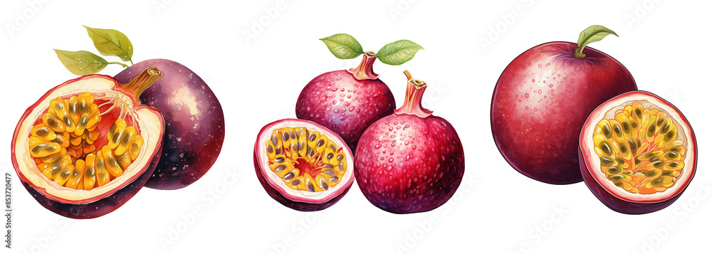 passion fruit clipart set with leaves isolated on a transparent ...
