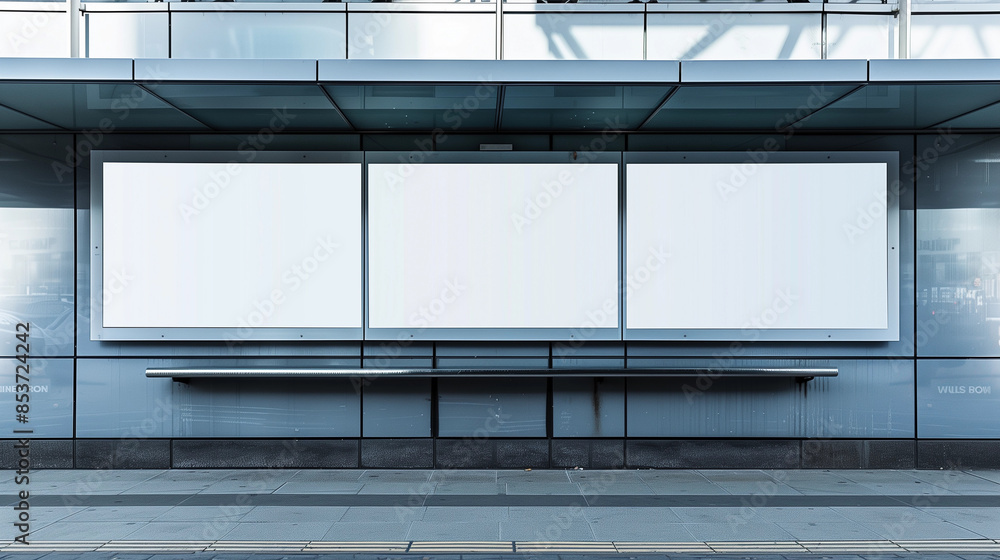 3 Blank white mock up large billboard sign bus stop shelter advertising ...