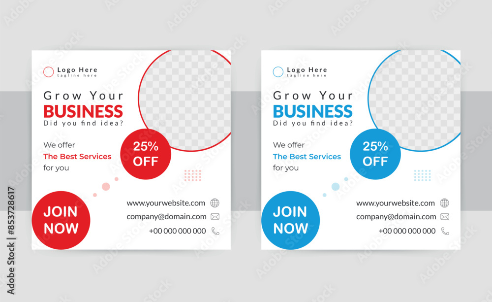 2 Color Editable minimal square banner template. Red & Cyan and white ...