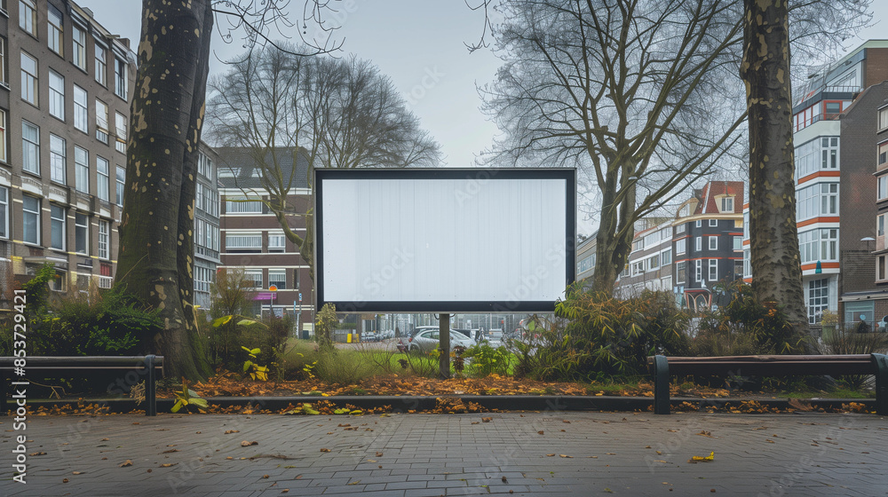 Blank white mock up large billboard sign trees road advertising board ...