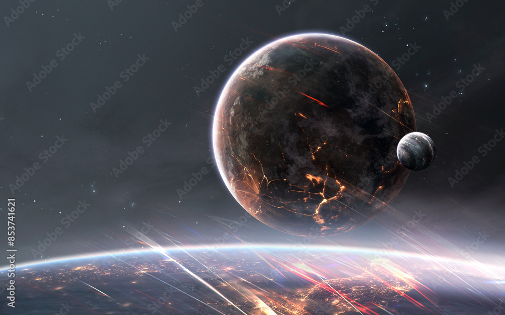 3D illustration of planets in deep space. High quality digital space ...