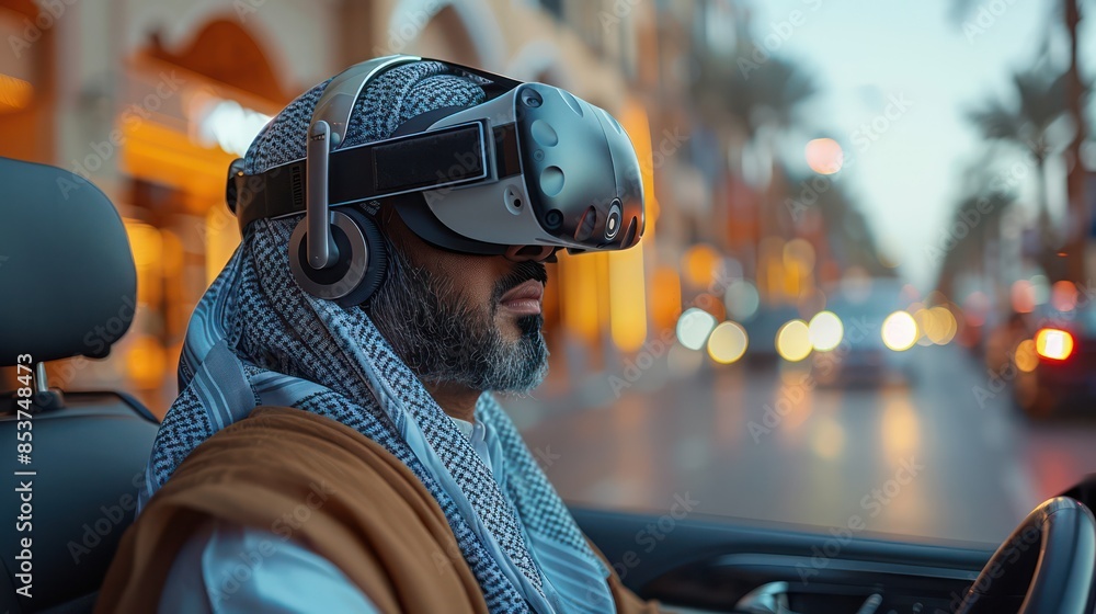 Arab influencer with a VR headset drives the helm of an aerial fantasy ...