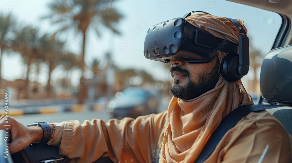 Arab influencer with a VR headset drives the helm of an aerial fantasy ...