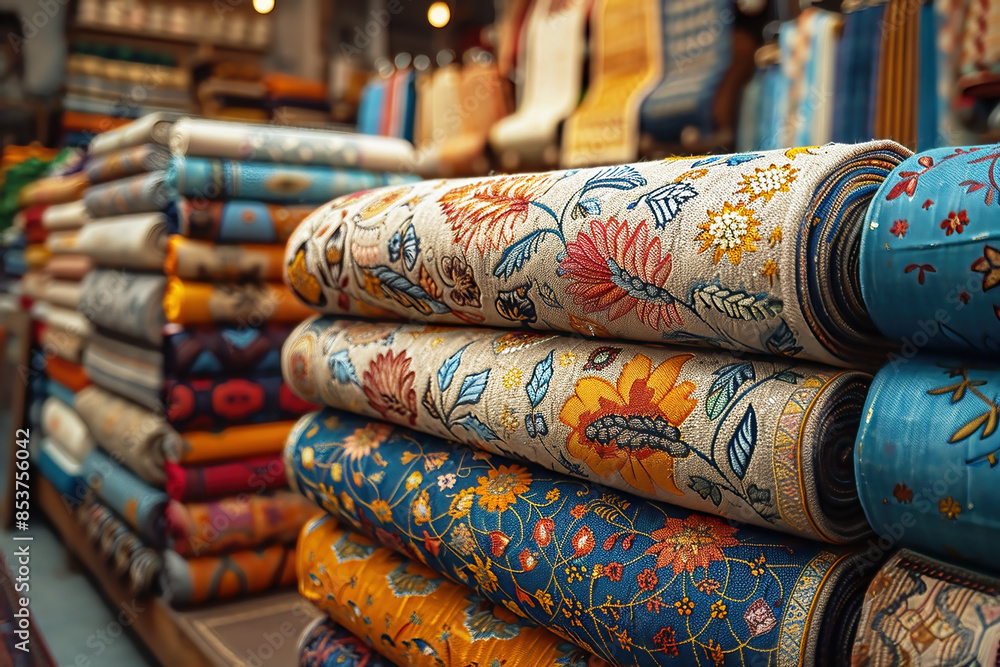 Bolts of cloth or material decorated in traditional Kalamkari art from ...