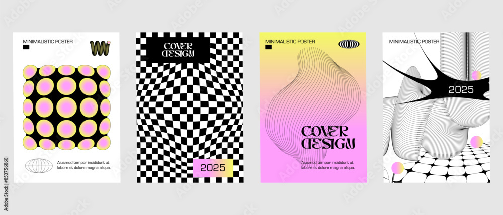 Acid digital graphic design in monochrome style, minimalist posters ...