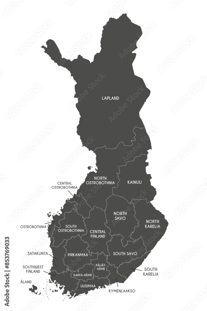 Vector map of Finland with regions or counties and administrative ...