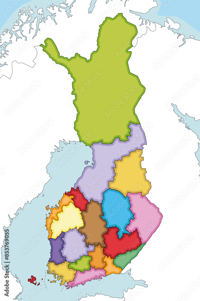 Vector illustrated blank map of Finland with regions or counties and ...
