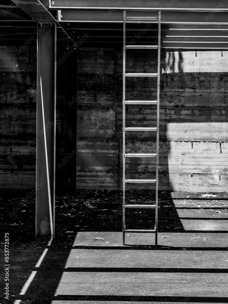 Interplay of Light and Shadow. Metal Ladders at Parking Spot Under ...