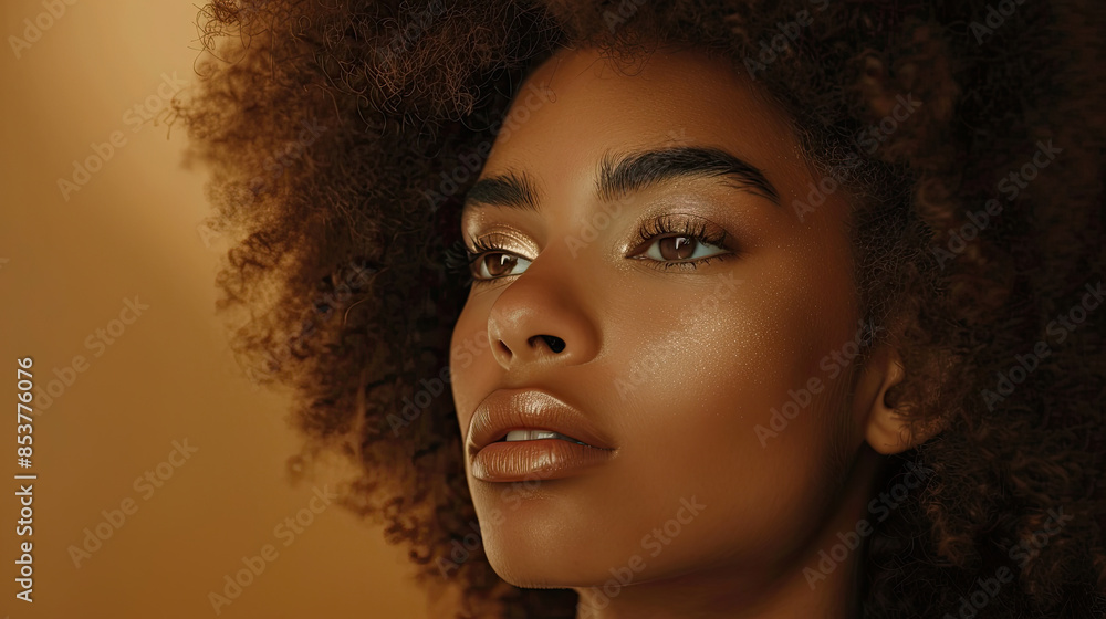 beautiful close-up of black brown woman model with natural face, afro ...