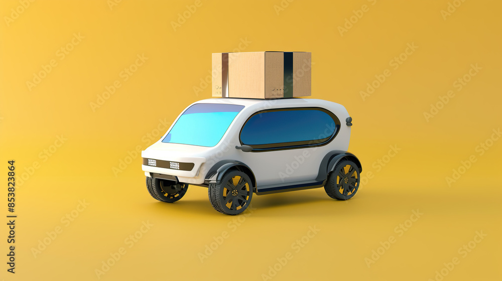 I imagine an image of a white car Package being delivered on the yellow ...