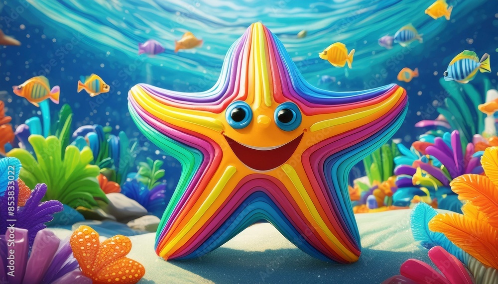 Una alegre y divertida estrella de mar en el fondo del océano hecha de ...