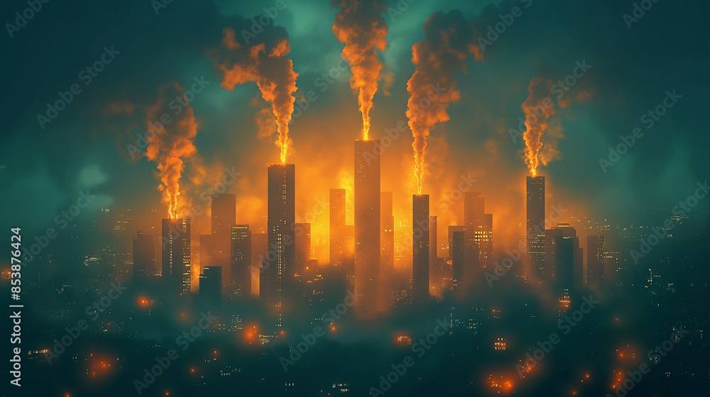 Environmental poisoning concept, enormous pollution of the atmosphere ...