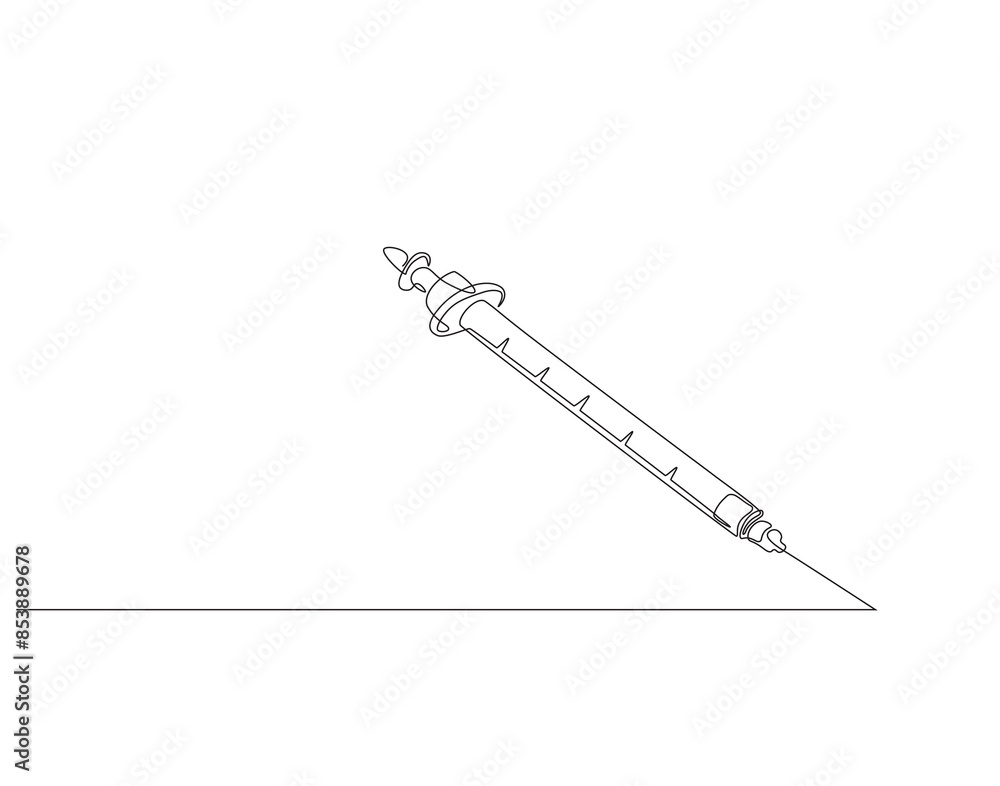 Continuous one line drawing of medical syringe. One line drawing ...