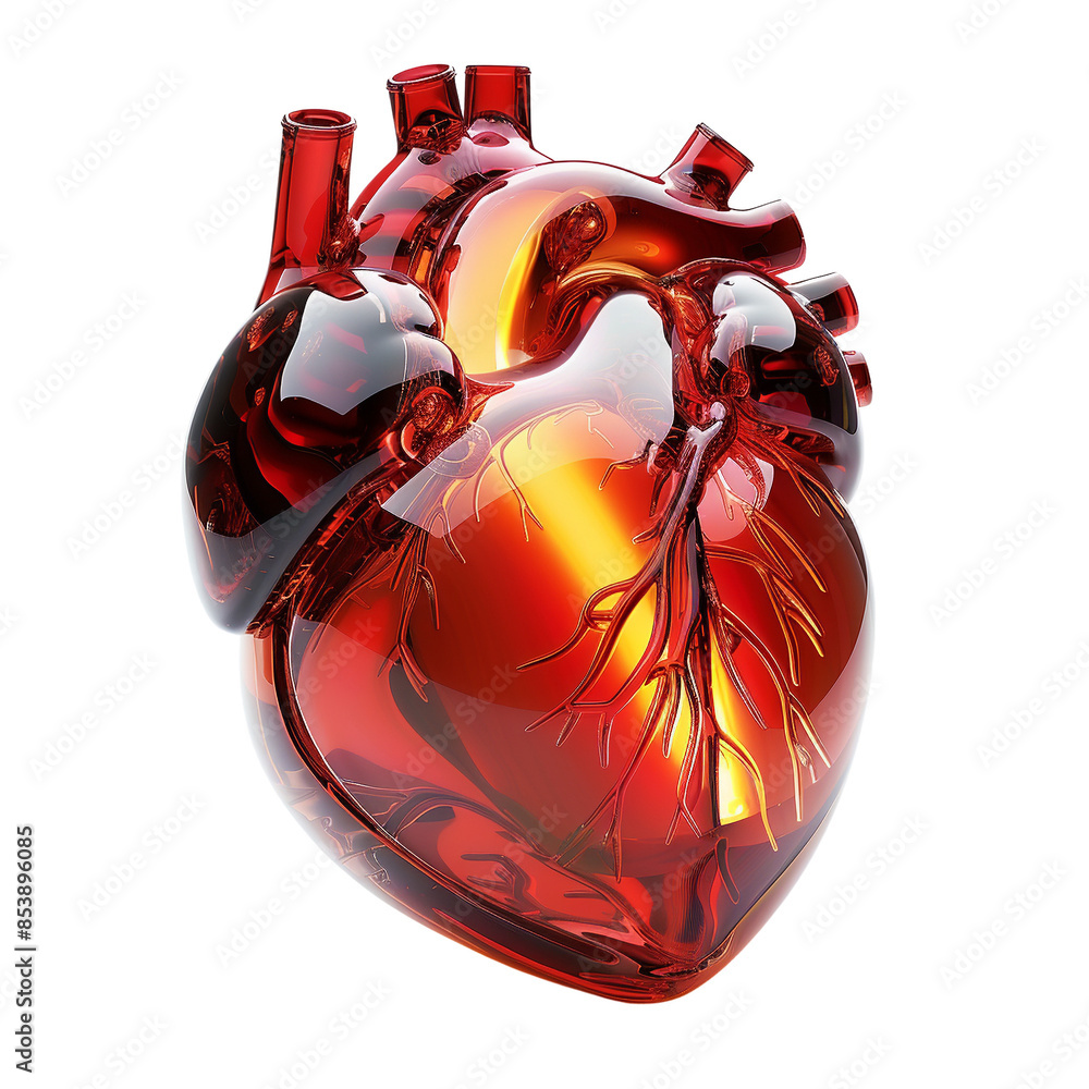 3D illustration of a human heart featuring detailed anatomical features ...