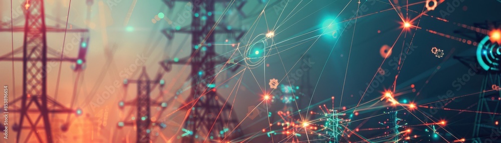 Futuristic power grid illustration with glowing connections, high ...