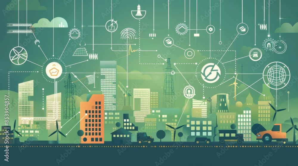 Smart city concept with interconnected infrastructure and technology ...