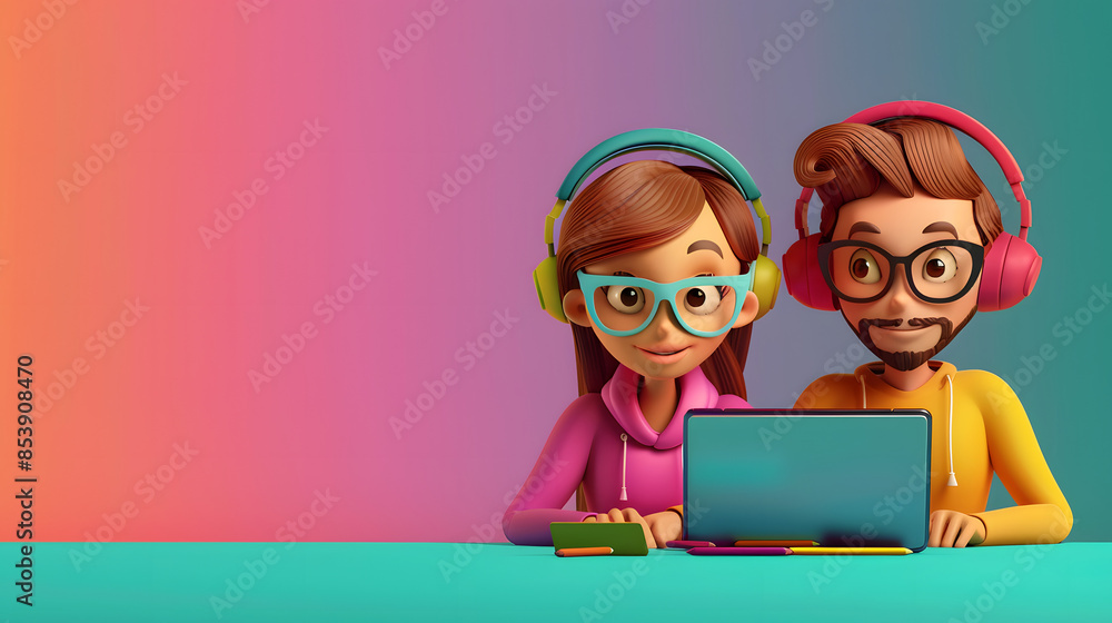 Students studying computer science are depicted as 3D cartoon ...