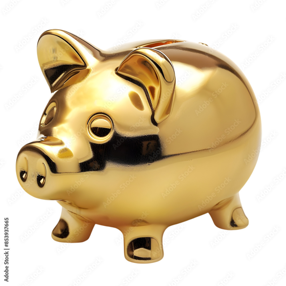Shiny Golden Piggy Bank,cutout on transparent backgrounds. Stock Photo ...