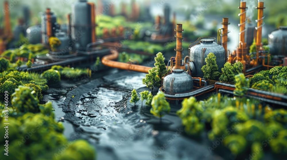 Paper cutout of industrial complex model with factories, smokestacks ...